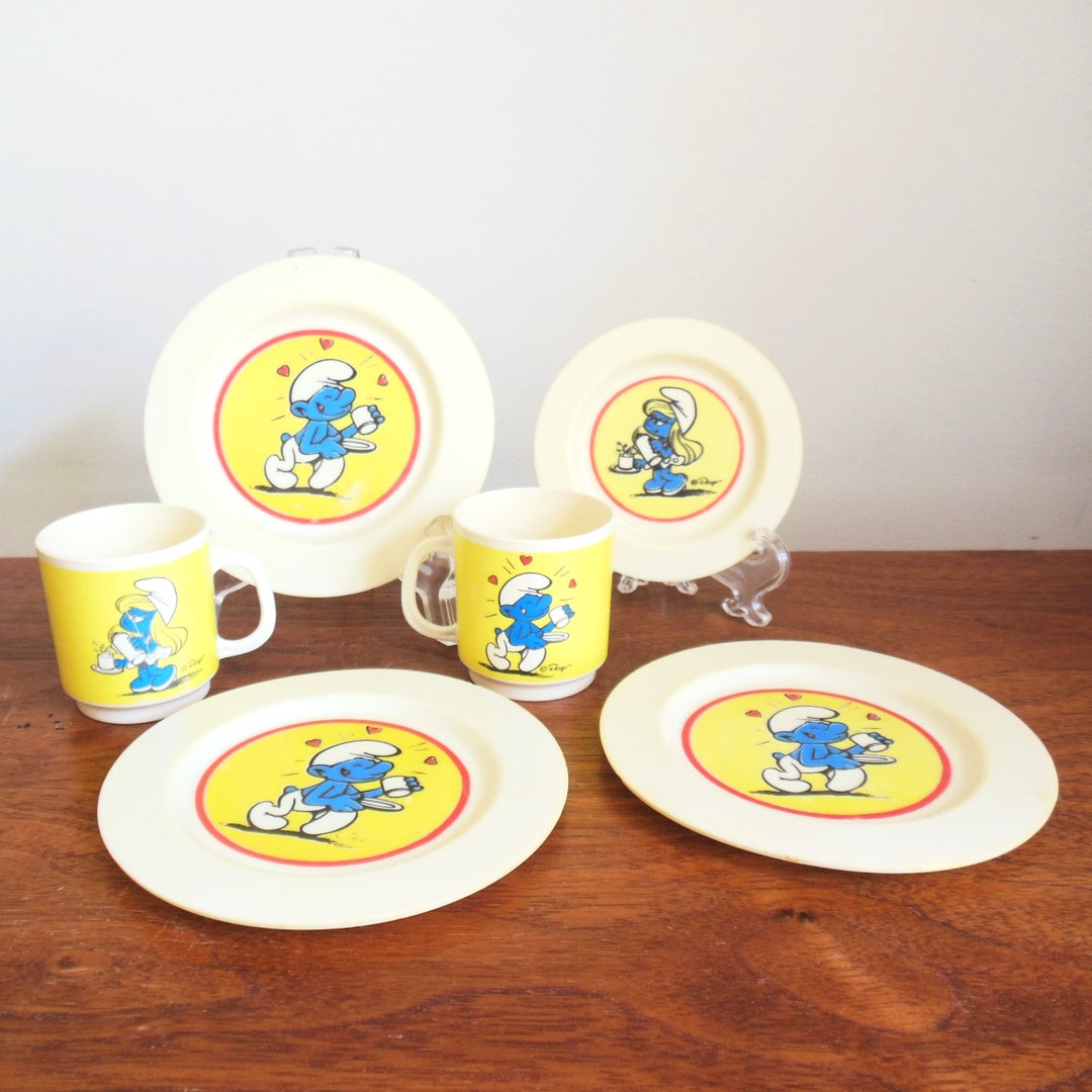Smurf Toy Plates and Mugs Little Plastic Dinnerware by H G Toys, 6 ...