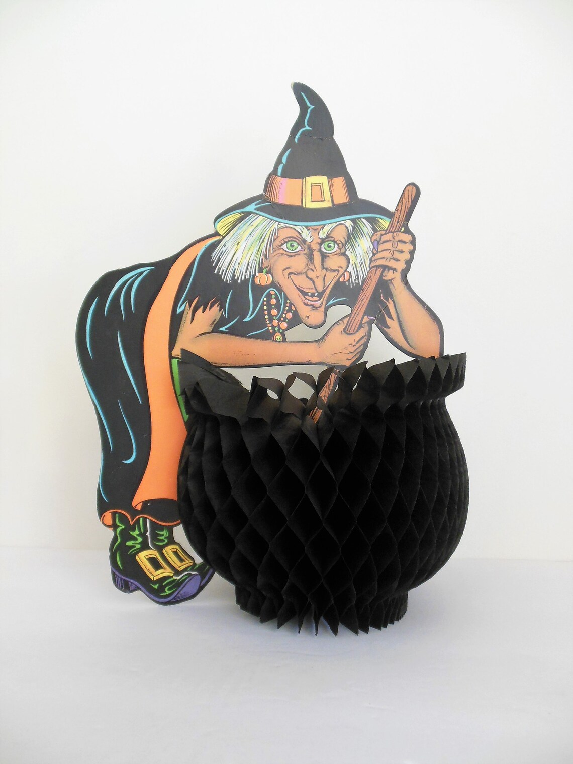 Beistle Halloween Witch With Honeycomb Cauldron, Die Cut Cardboard ...