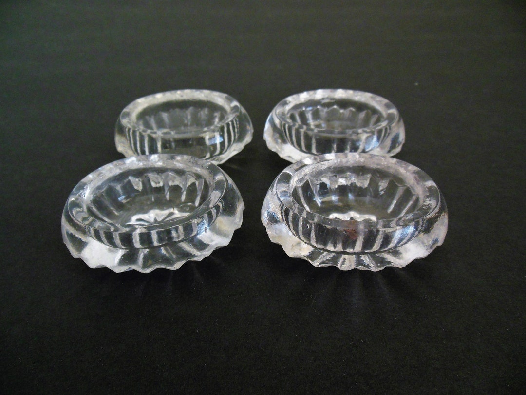 Four Salt Dips, Set of Clear Glass Crystal Vintage Bowls, Sold as Is ...