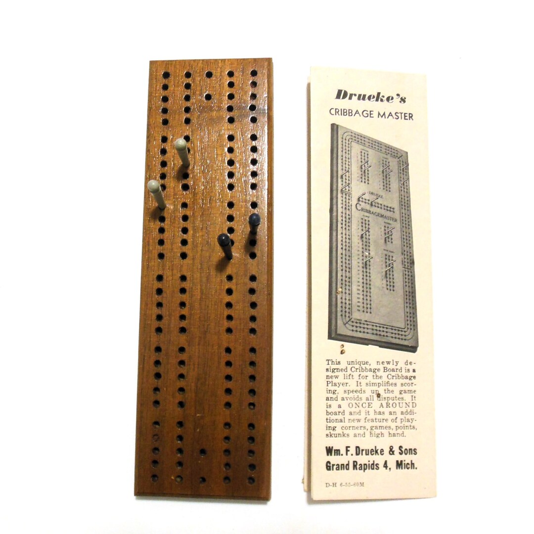 Drueke Cribbage Board Number 1 Game Scoreboard, Play A Way 7 Inch Wood ...