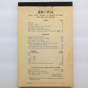Official Canasta Score Pad, Taylor Press Papertiers, Samba and Bolivia ...