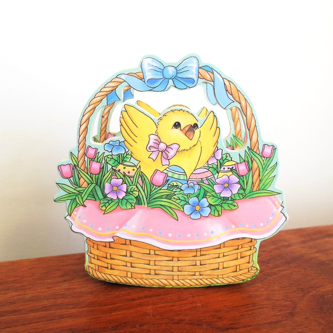 Easter Basket Box With Chick Flowers and Eggs Made in Taiwan, Little ...