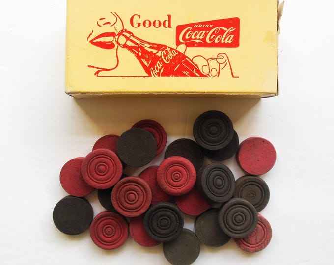 Old Box of Checkers With Coca Cola Advertising 24 Wood Game Pieces ...