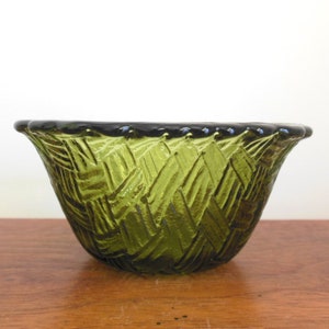 Small Green Bowl Indiana Glass Weavetex Dessert Dish, Avocado Basket ...