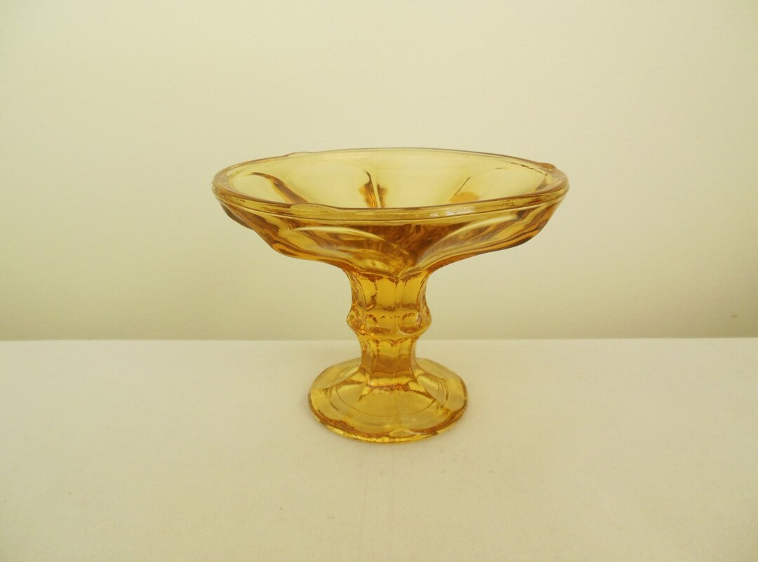 Golden Yellow Compote, Glass Stemmed Flat Fluted Dish, Perfect for Fall ...