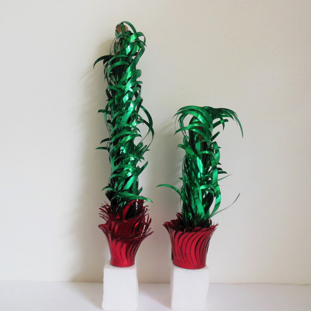 Foil Christmas Trims, Green and Red Tinsel Trees on Wood Peg ...