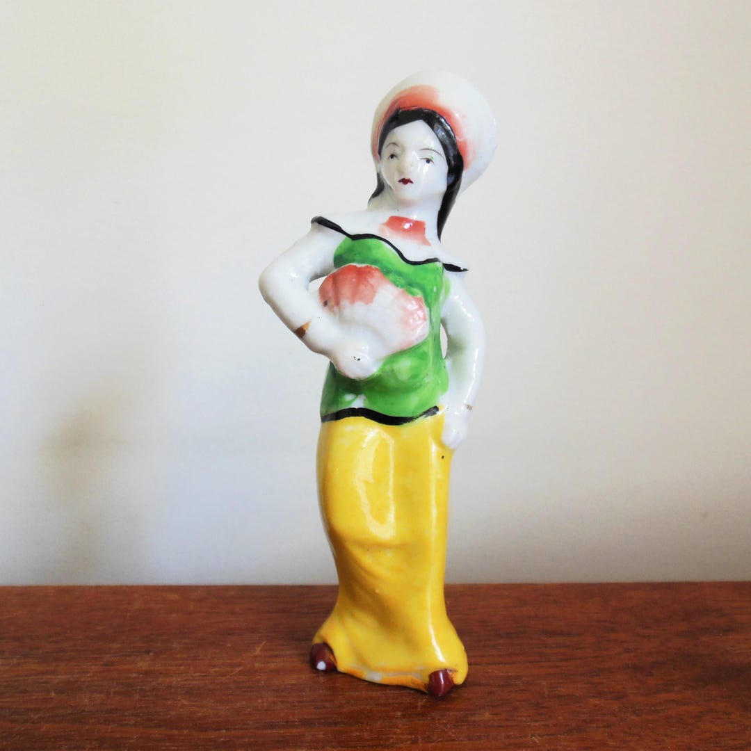 Woman Figurine Made in Occupied Japan Girl Dressed in Yellow and Green ...