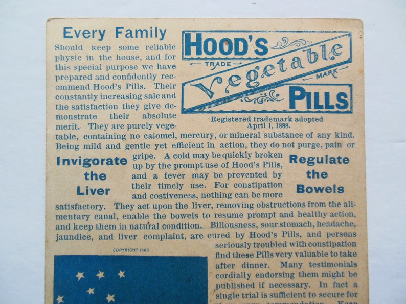 Victorian Hold to Light Trade Card Hood's Vegetable Pills, Children ...