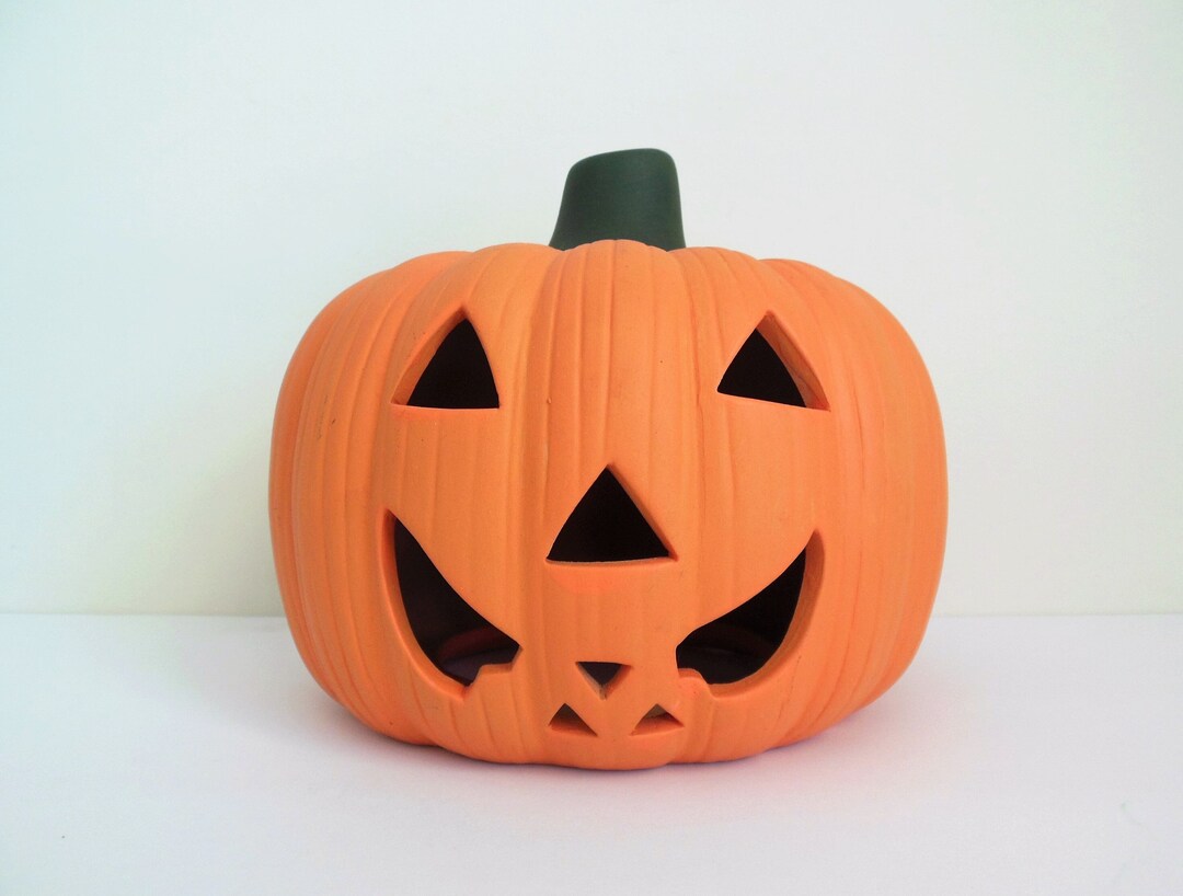 Halloween Jack O Lantern Pumpkin, Ceramic Happy JOL, Light With a ...