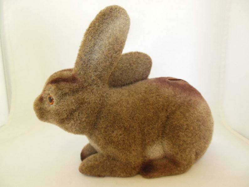 Flocked Easter Bunny Bank Large Brown Felted Rabbit Savings - Etsy