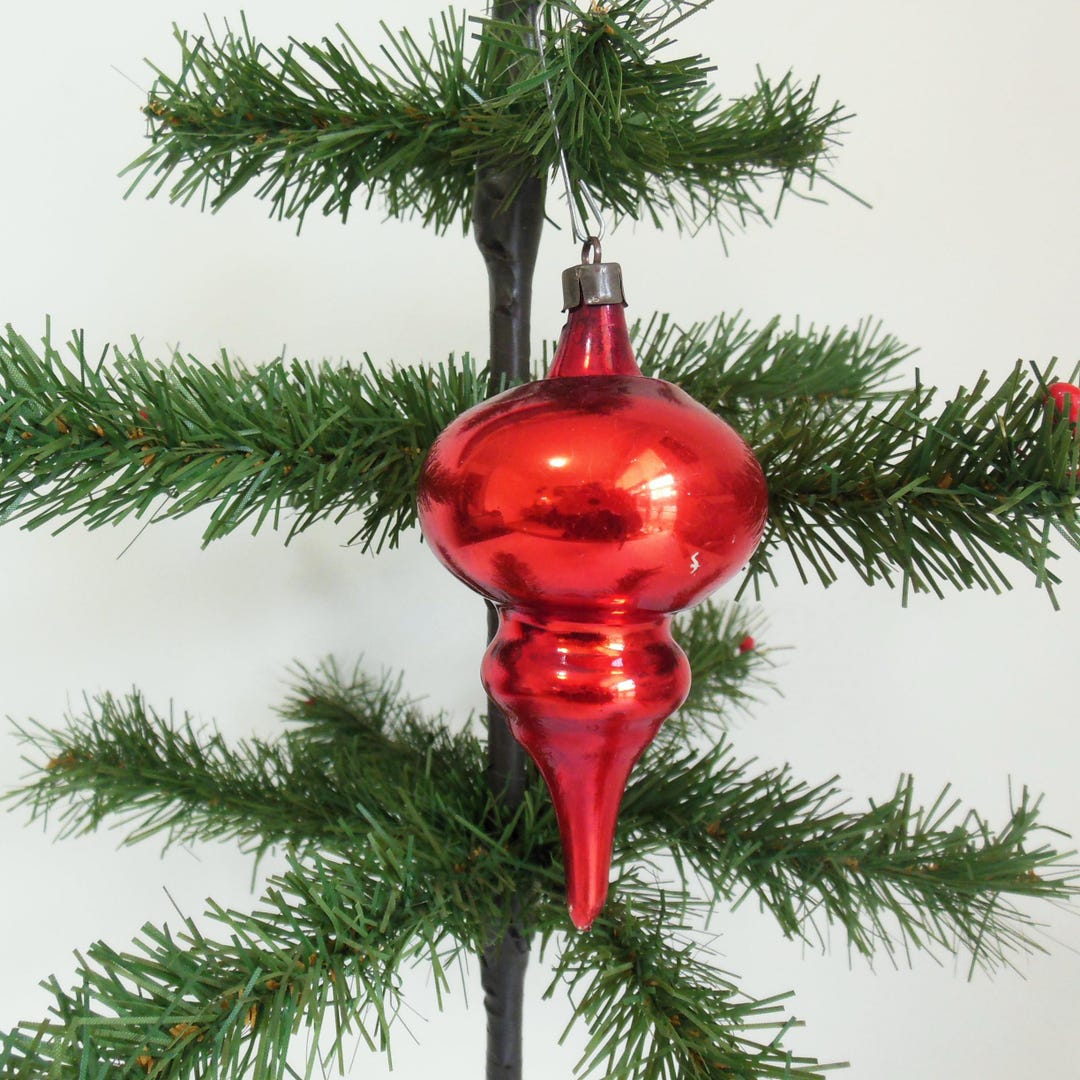 Red Glass Spire Finial Christmas Ornament Vintage Hanging Ball, Premier ...