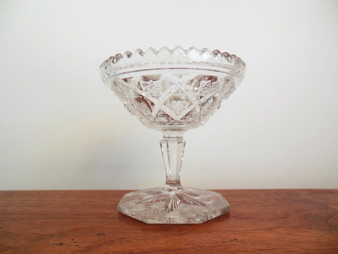 Glass Compote Cambridge Near Cut Ribbon Candy, Bowl on Pedestal With ...