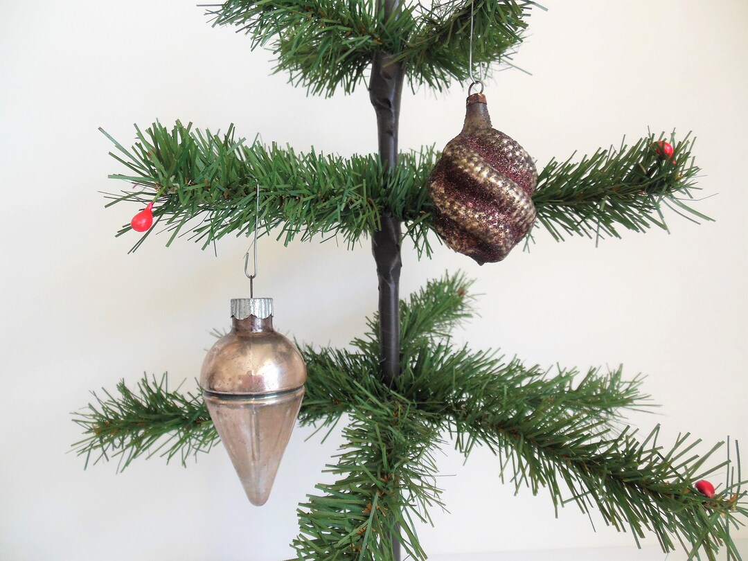 Two Glass Christmas Ornaments, Silver Cone and Swirled Bumpy Glitter ...