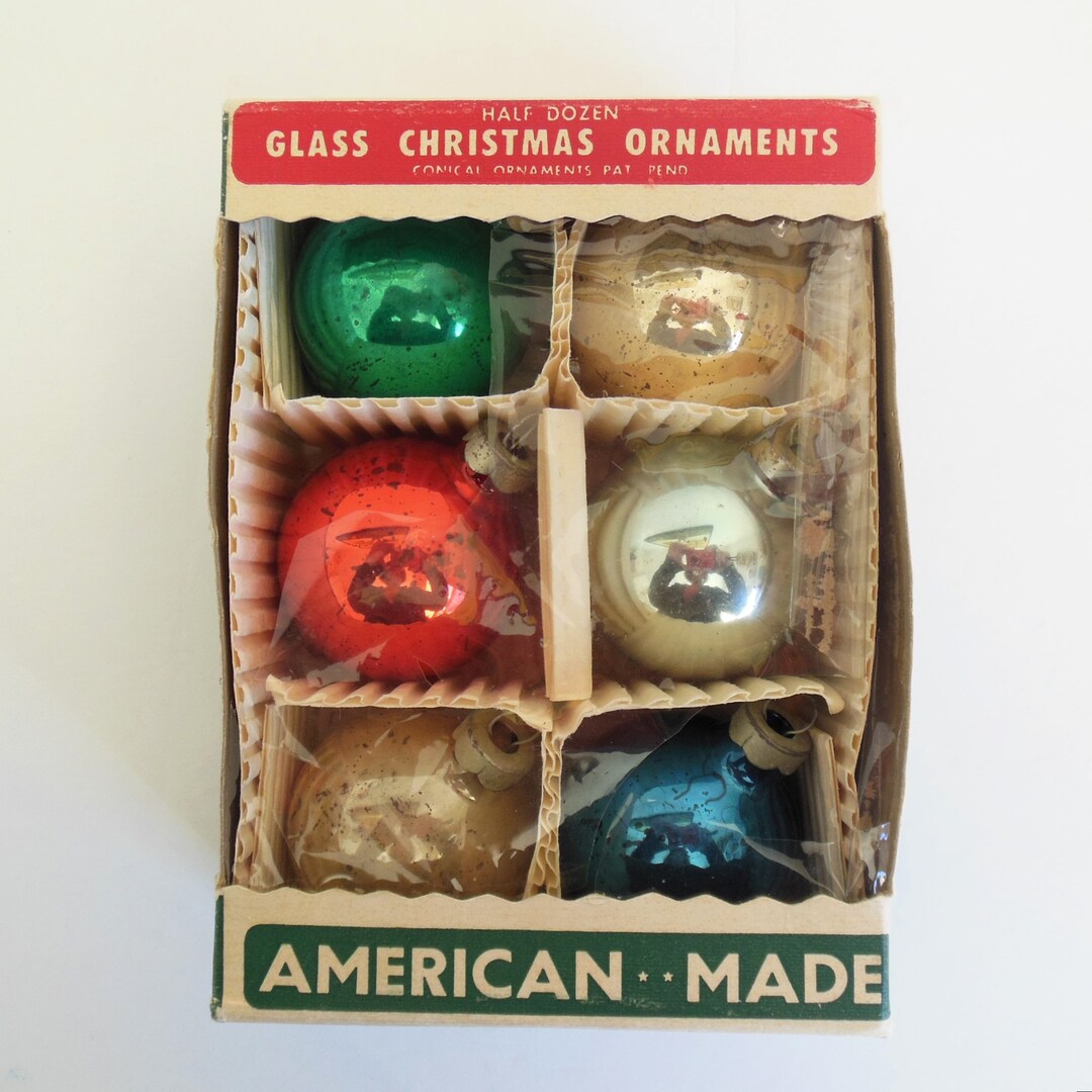 Paragon Glass Christmas Ornaments in Box, 5 Tear Drop Balls and 1 Round ...