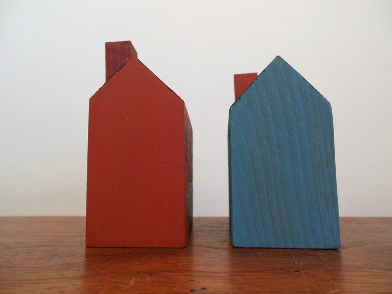 Wood Houses for Christmas Putz Display, 2 Handmade Erzgebirge Style ...