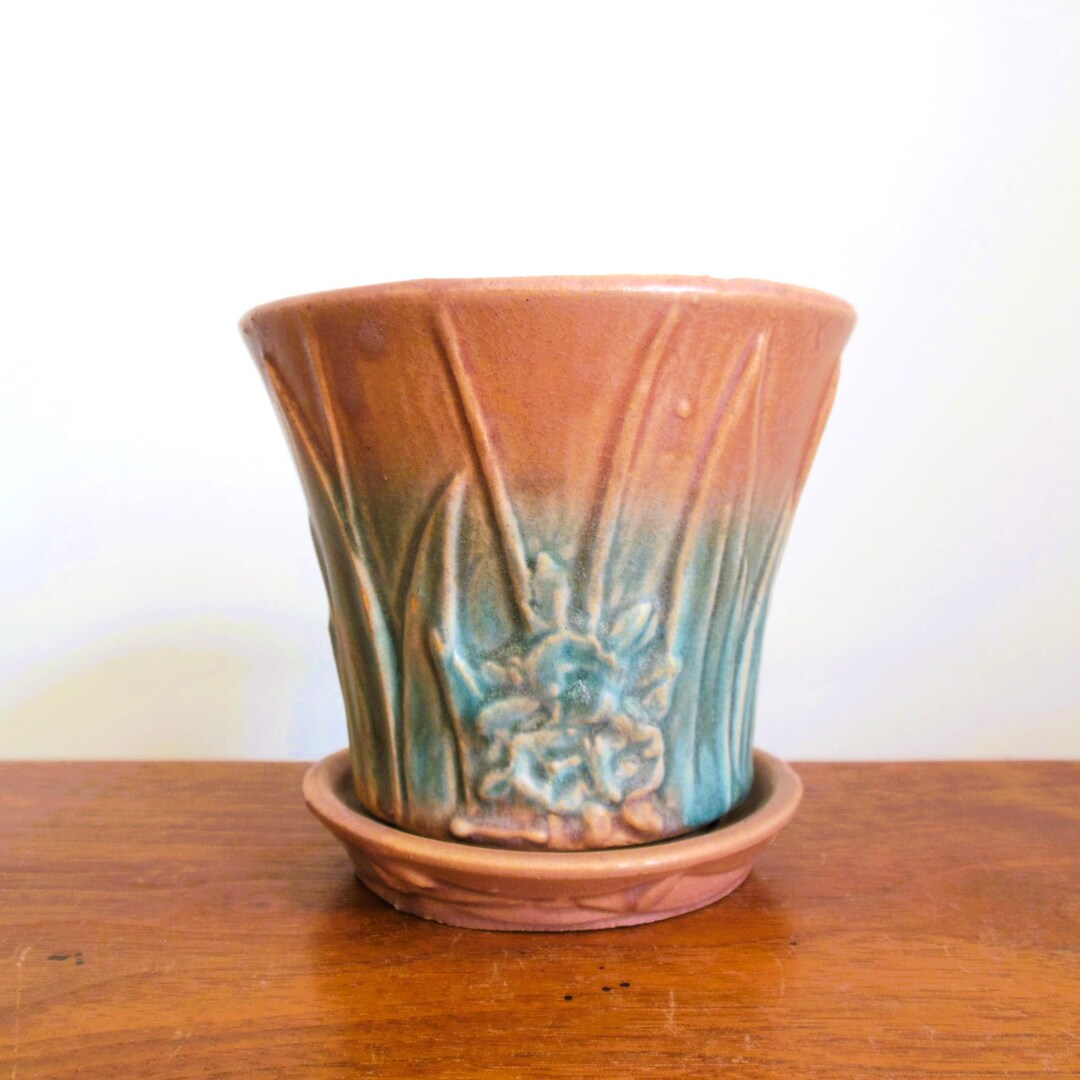 Mccoy Planter Leaf and Flowers With Attached Saucer, Vintage Pottery ...
