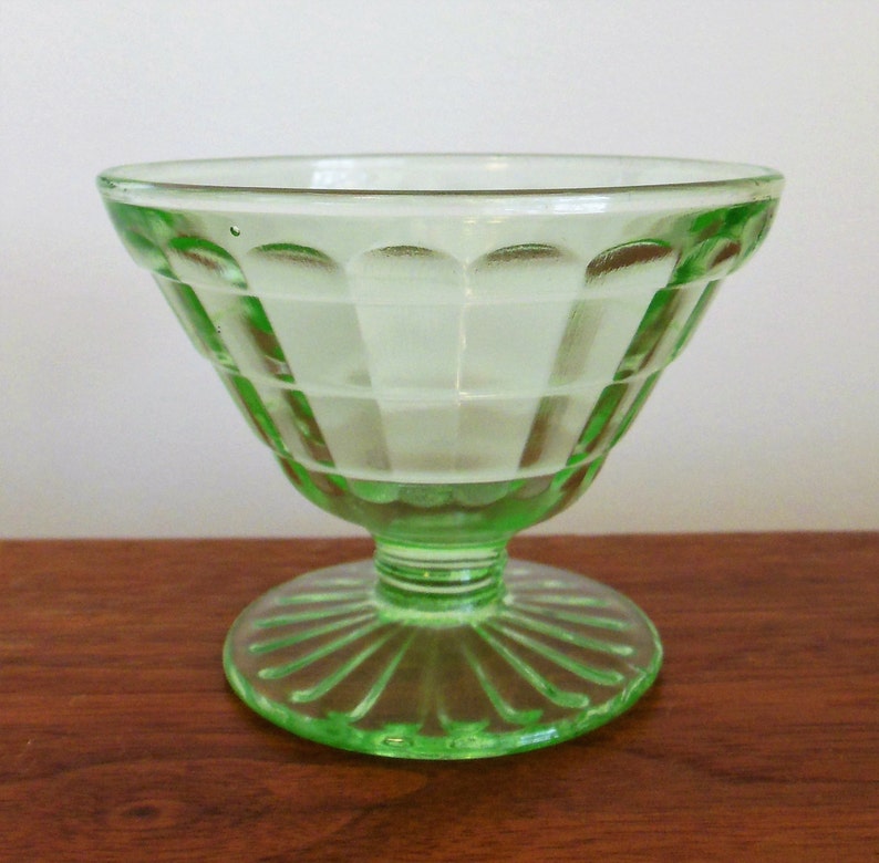 Vaseline Glass Sherbet Block Optic by Anchor Hocking Green - Etsy