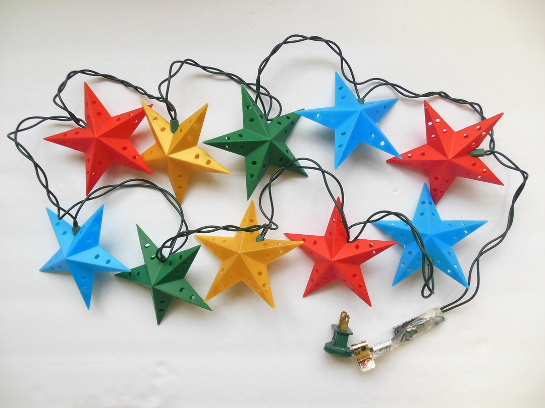 Christmas Star Lights String of Big Plastic Stars, 10 Electric Tree ...
