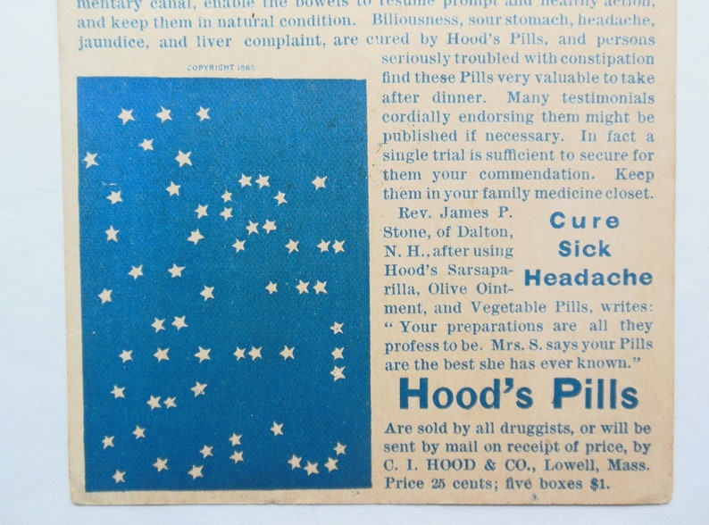 Victorian Hold to Light Trade Card Hood's Vegetable Pills, Children ...
