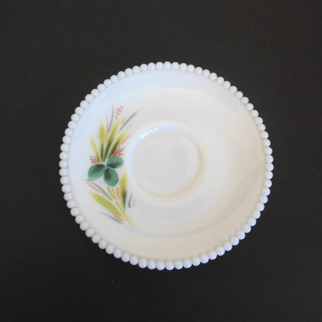 Westmoreland Beaded Edge Milk Glass Saucer With Clover, White Bubble ...