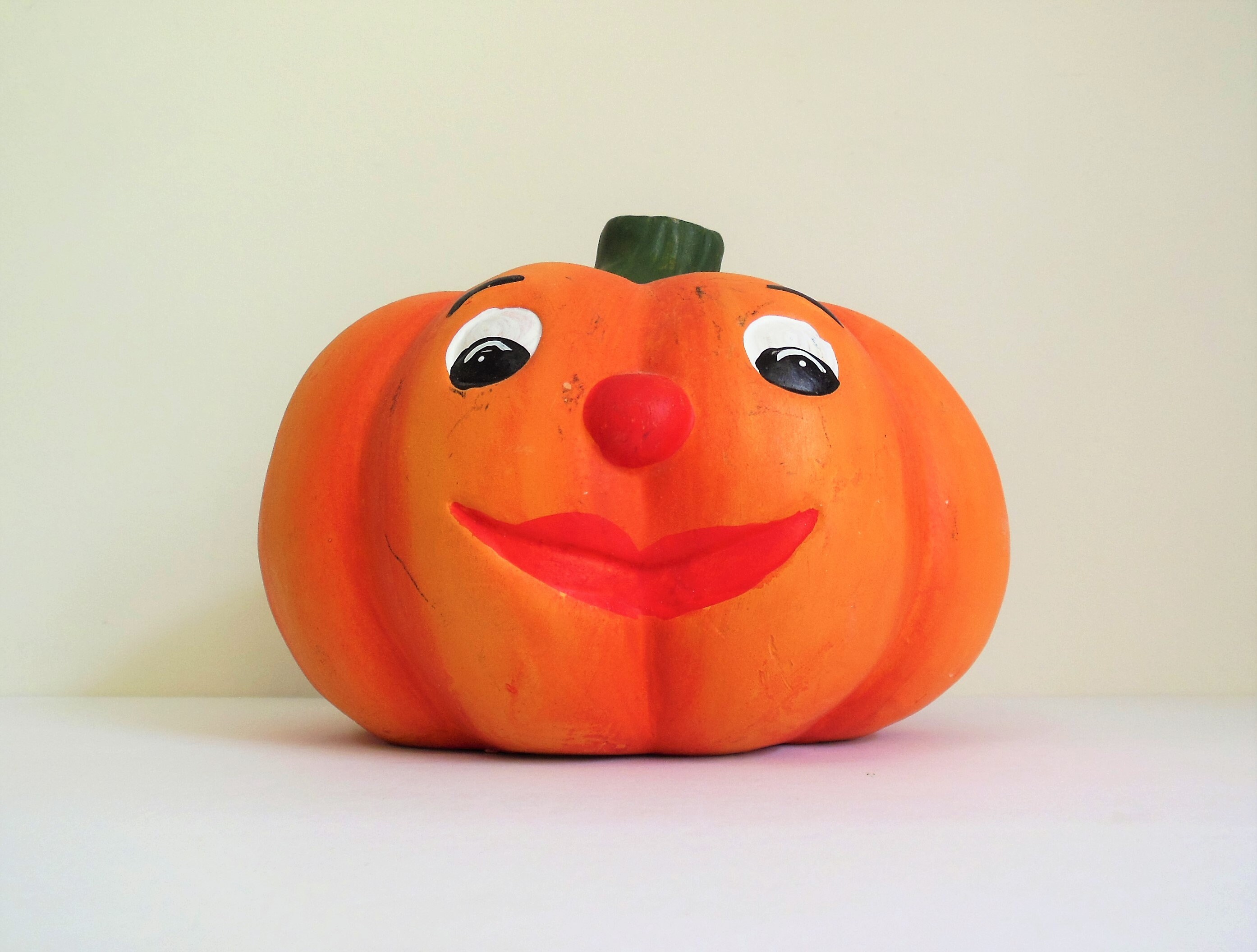 Halloween Pumpkin With Painted Face, Ceramic Jack O Lantern, Shades of ...