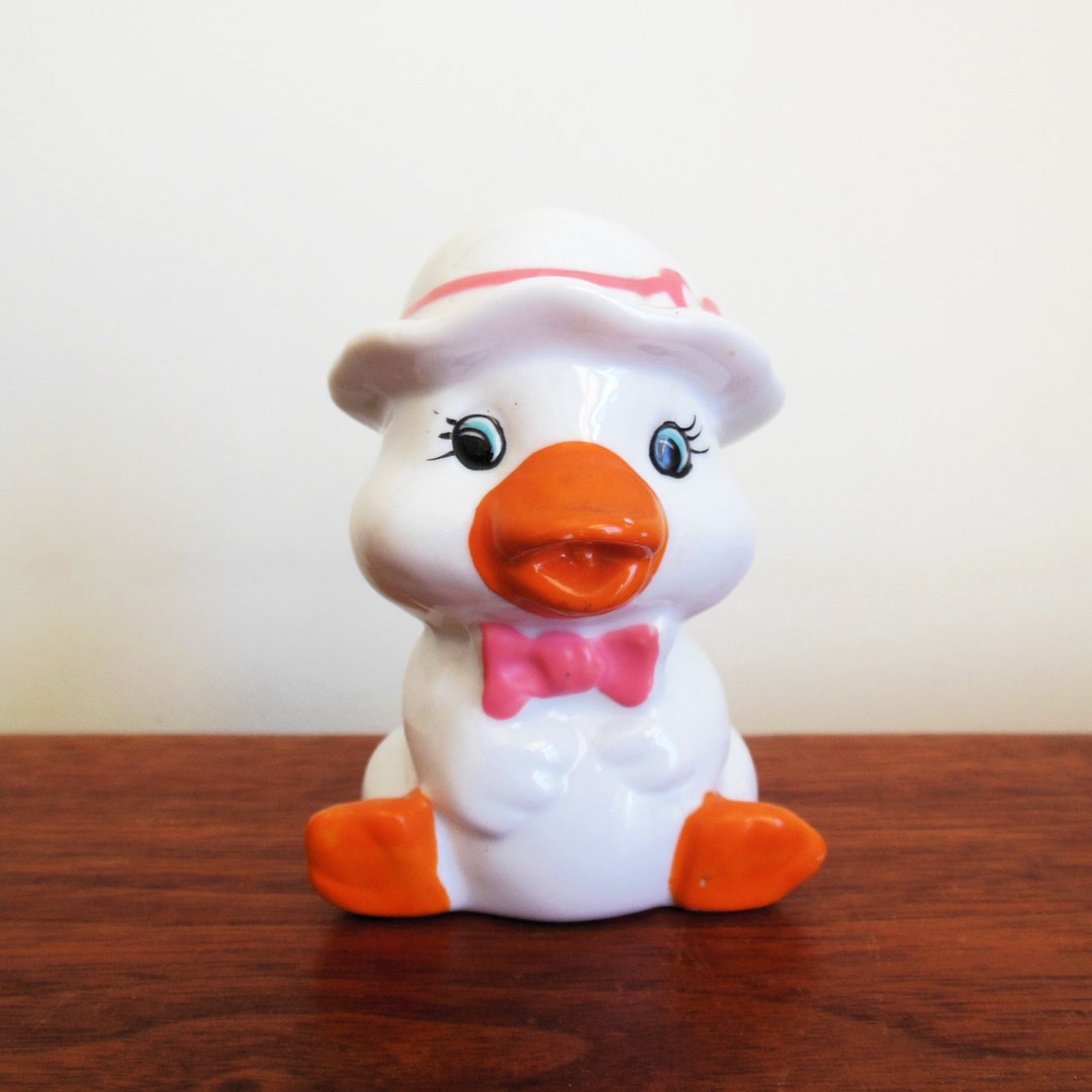Ceramic Duck Figure Cute Little White Duckling With Hat and Bow, Easter ...