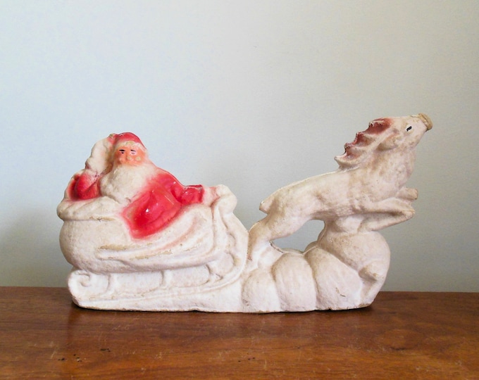 Paper Mache Santa in Sleigh With Reindeer, Old Christmas Pulp Papier ...