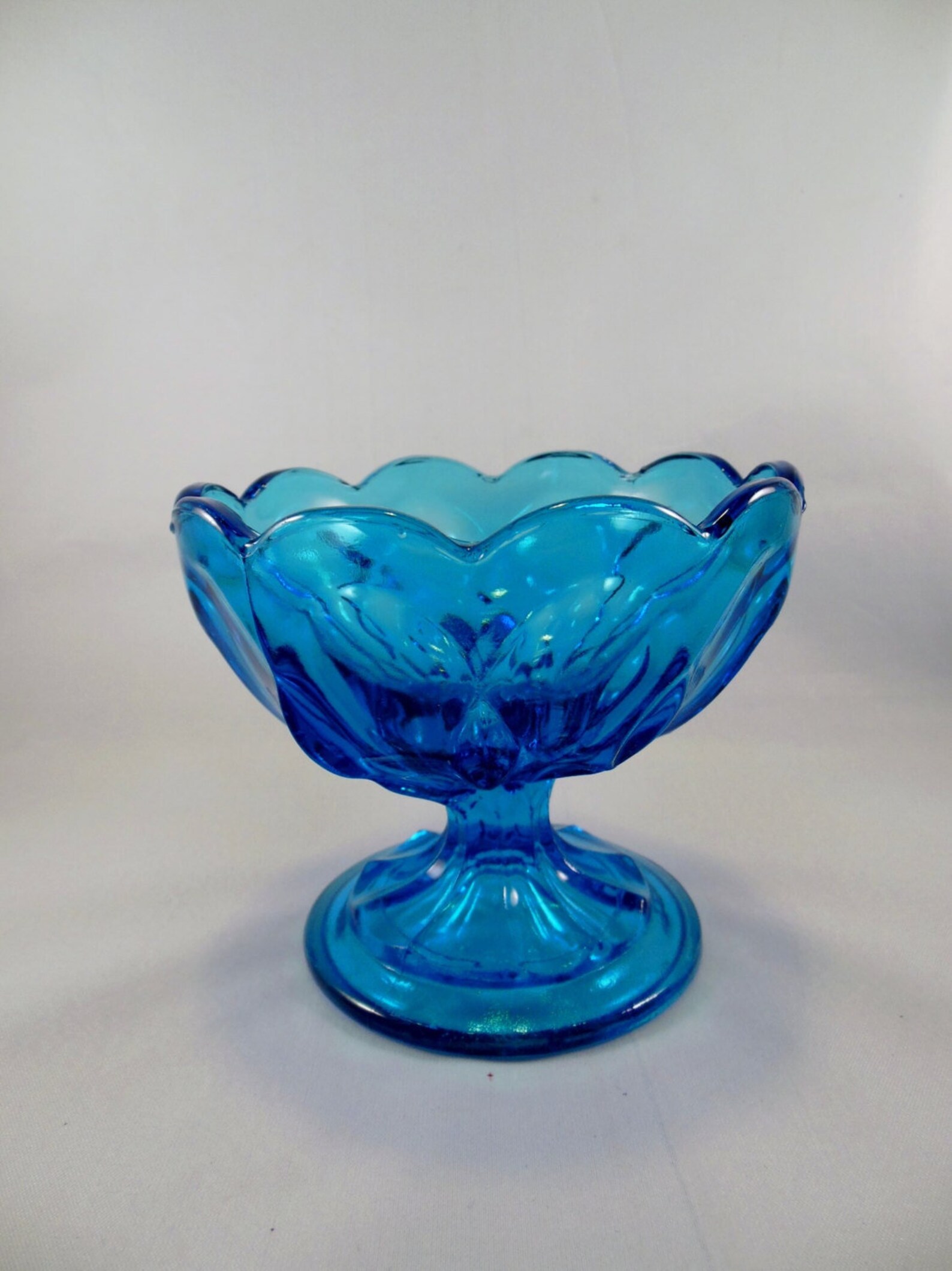 Blue Candy Dish Glass Compote on Pedestal With Scalloped Edge, Retro ...