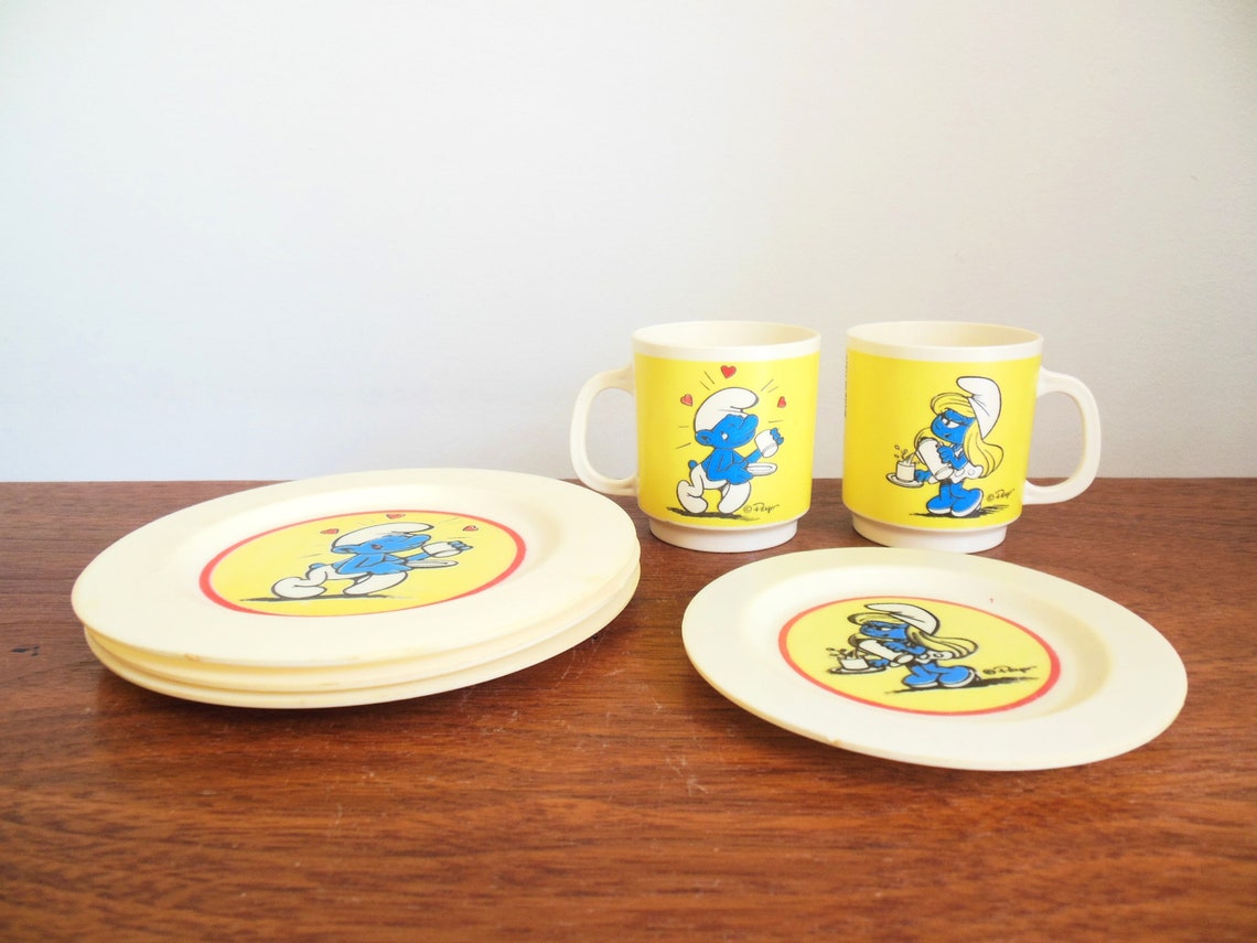 Smurf Toy Plates and Mugs Little Plastic Dinnerware by H G Toys, 6 ...