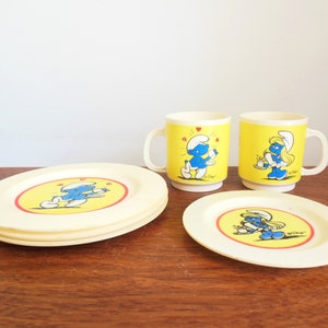 Smurf Toy Plates and Mugs Little Plastic Dinnerware by H G Toys, 6 ...