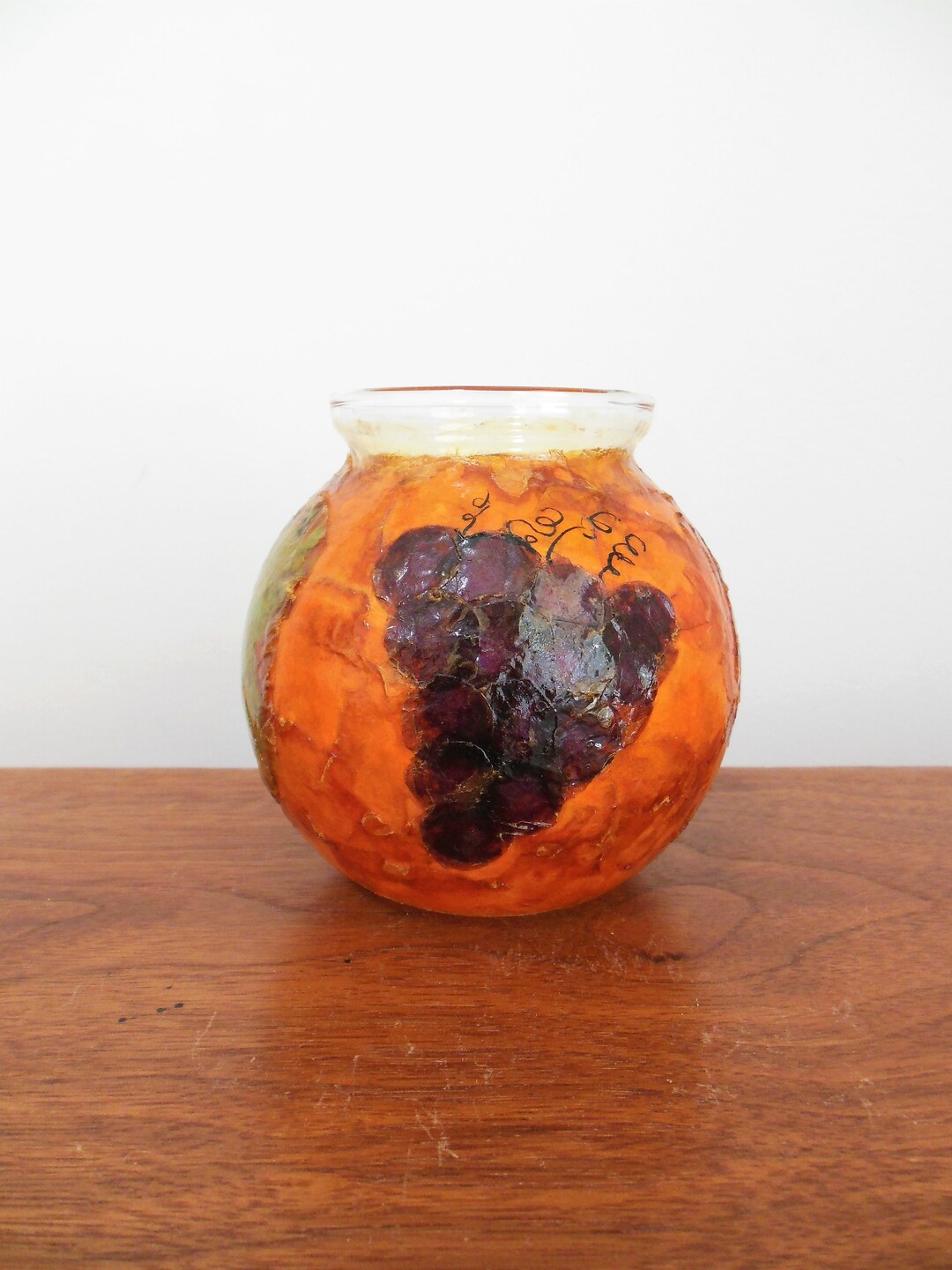 Flower Vase With Fruit, Autumn Fall Round Rose Bowl Vase, Decoupage ...