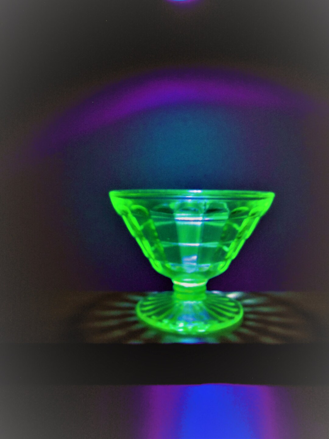 Vaseline Glass Sherbet, Block Optic by Anchor Hocking, Green Depression ...