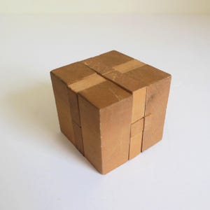 Square Wooden Puzzle Vintage 3D Cube Shaped Brain Teaser Toy ...