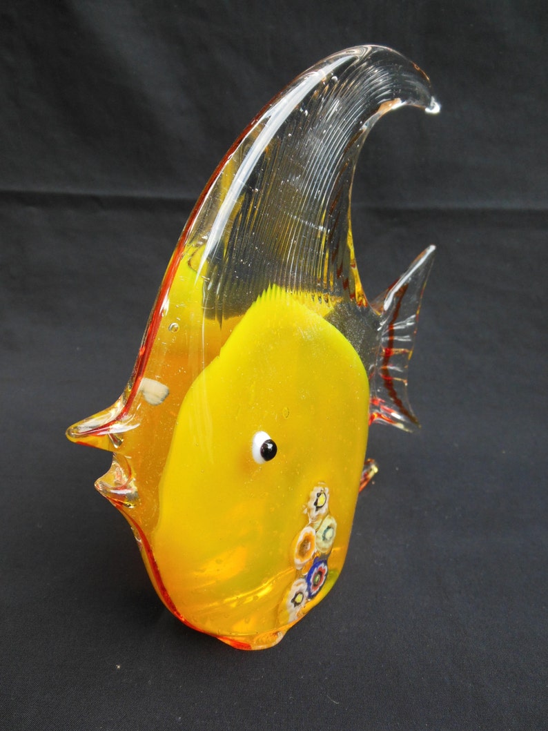 Fish Glass Paperweight Yellow Angel Fish with Clear Fins | Etsy