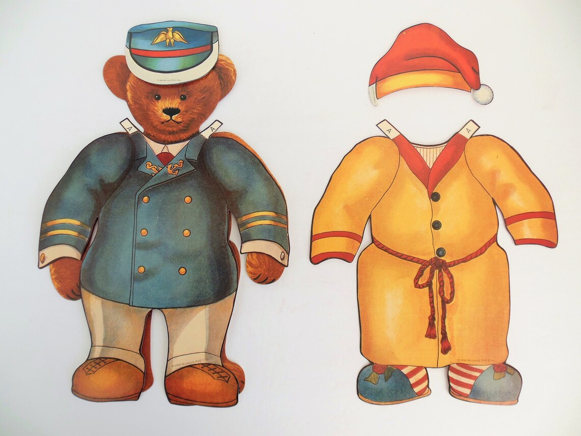 Teddy Bear Paper Doll Jumbo Animal With Costumes, Bear With Five ...