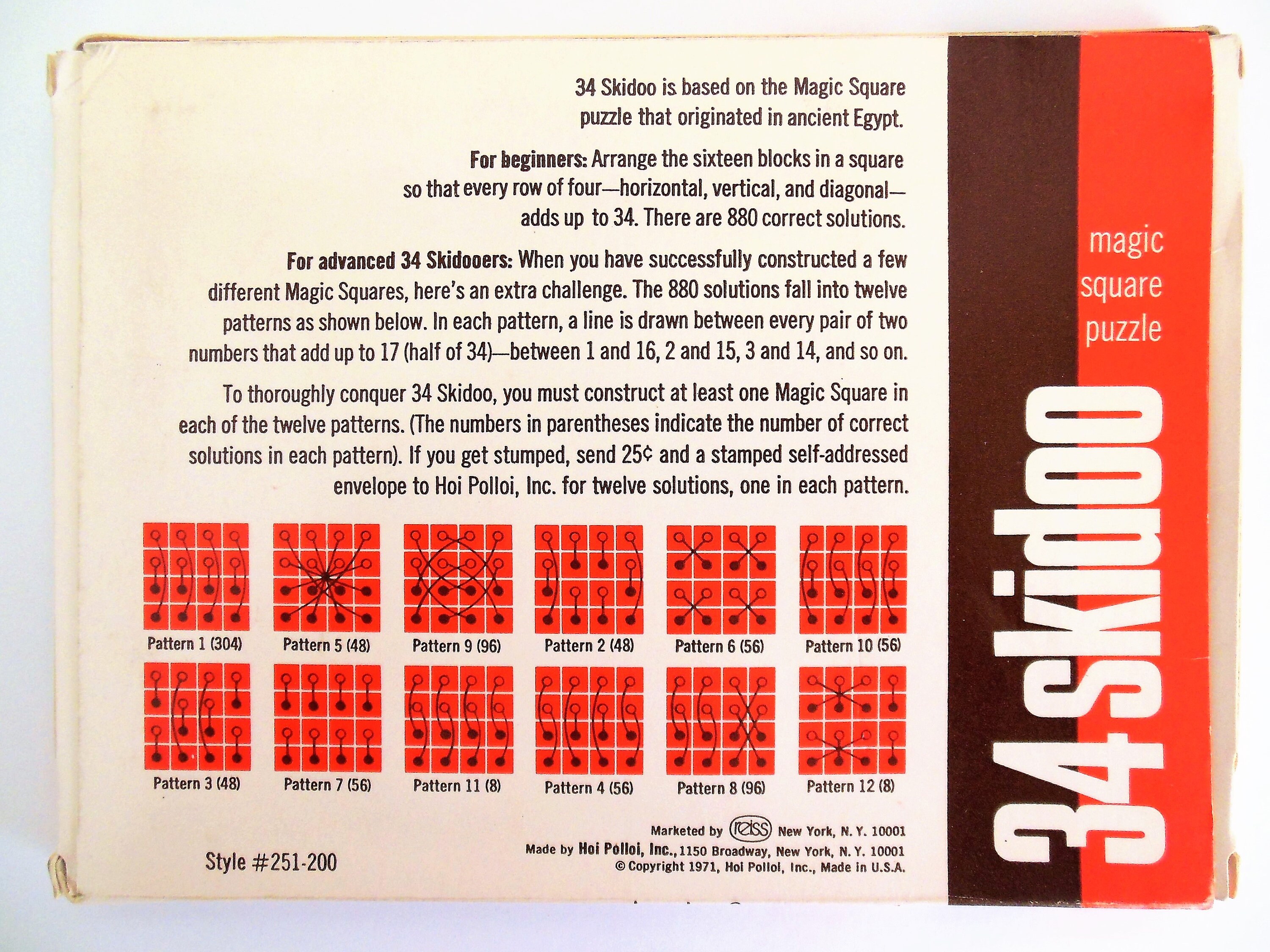 34 Skidoo Magic Square Puzzle Game Made by Hoi Polloi Inc., Copyright ...