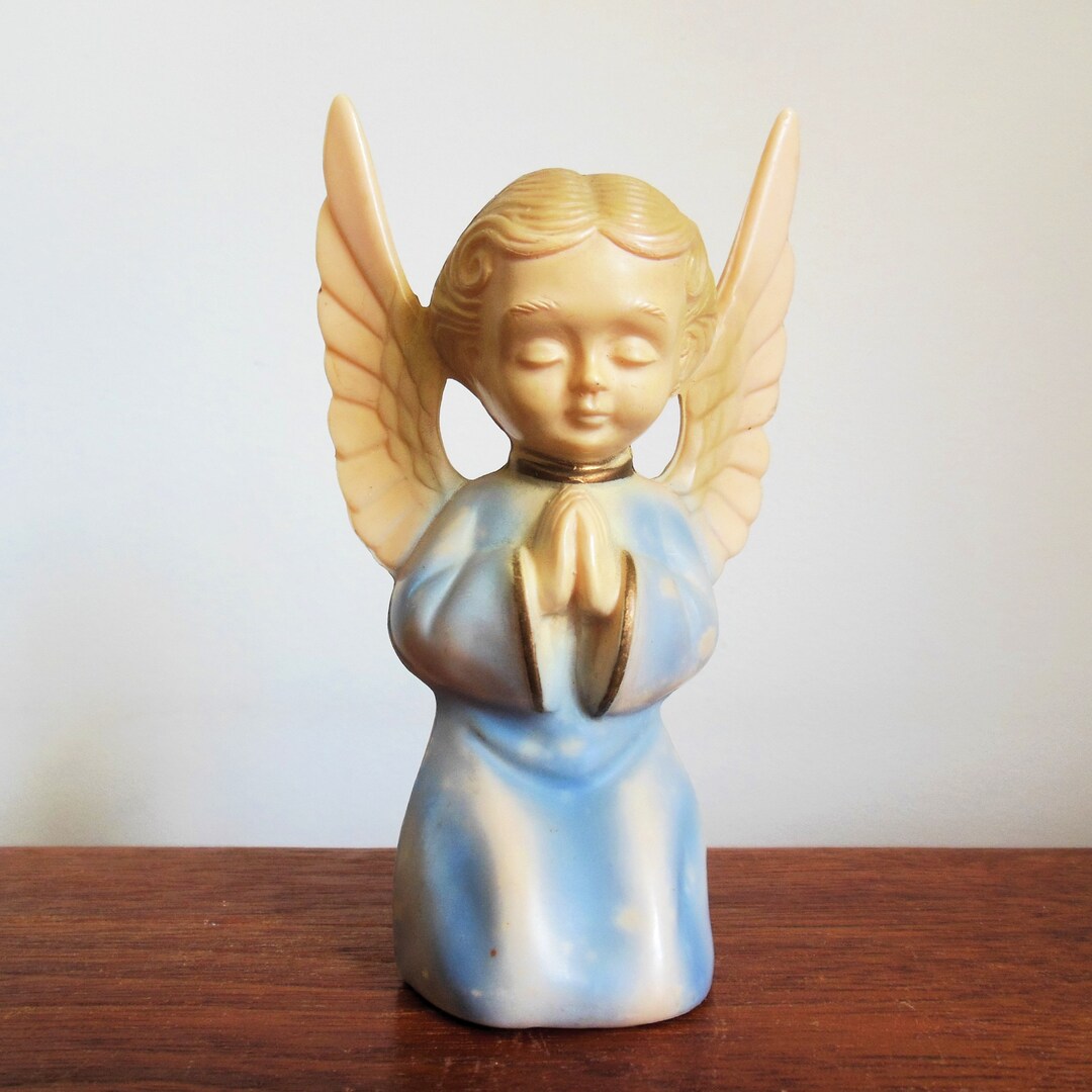 Praying Angel Plastic Figure for Christmas, Blue Beige and Gold Trimmed ...