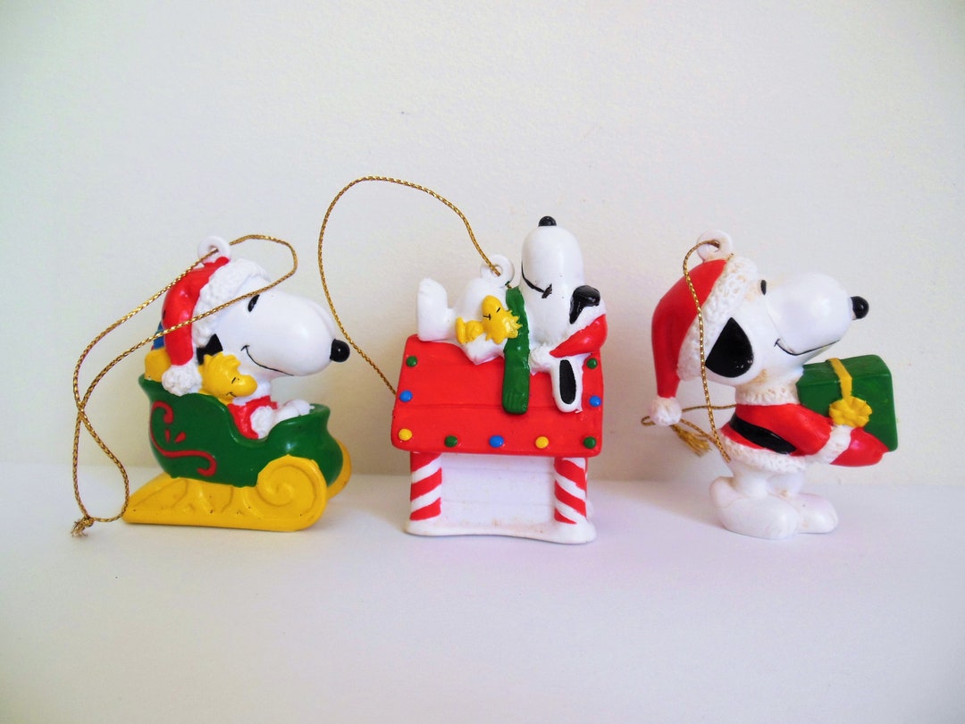 Snoopy Christmas Ornaments Three Peanuts Hanging Tree Decorations ...