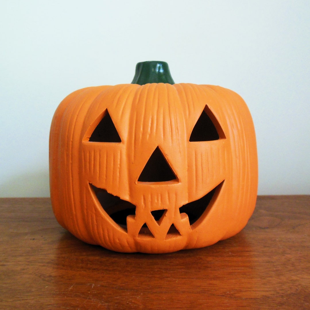 Halloween Ceramic Pumpkin Jack O Lantern, Old Time Pottery Happy JOL ...