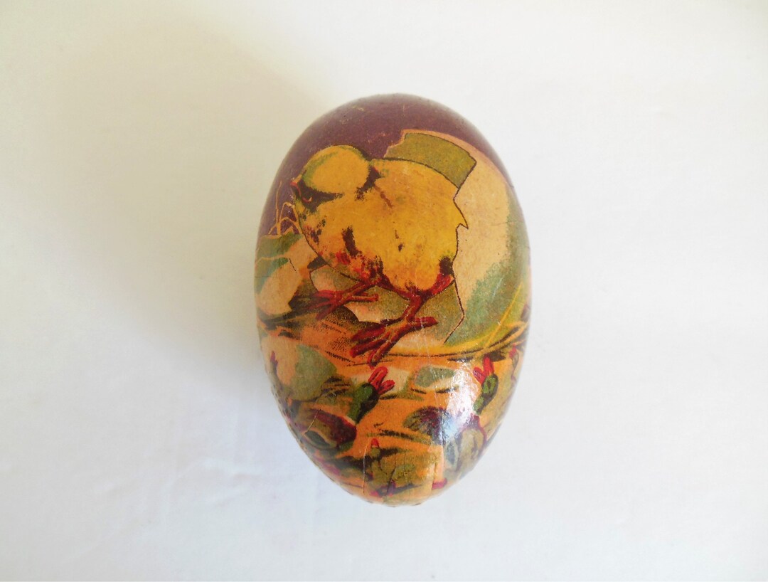 Paper Mache Easter Egg, Hatching Chick and Ducks, Purple and Yellow ...