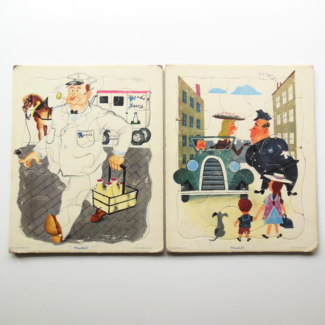 Children's Playskool Tray Puzzles Milk Man and Police Officer, Two ...