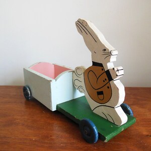 Easter Bunny With Cart Wood Handmade Toy or Decor, White Rabbit in ...