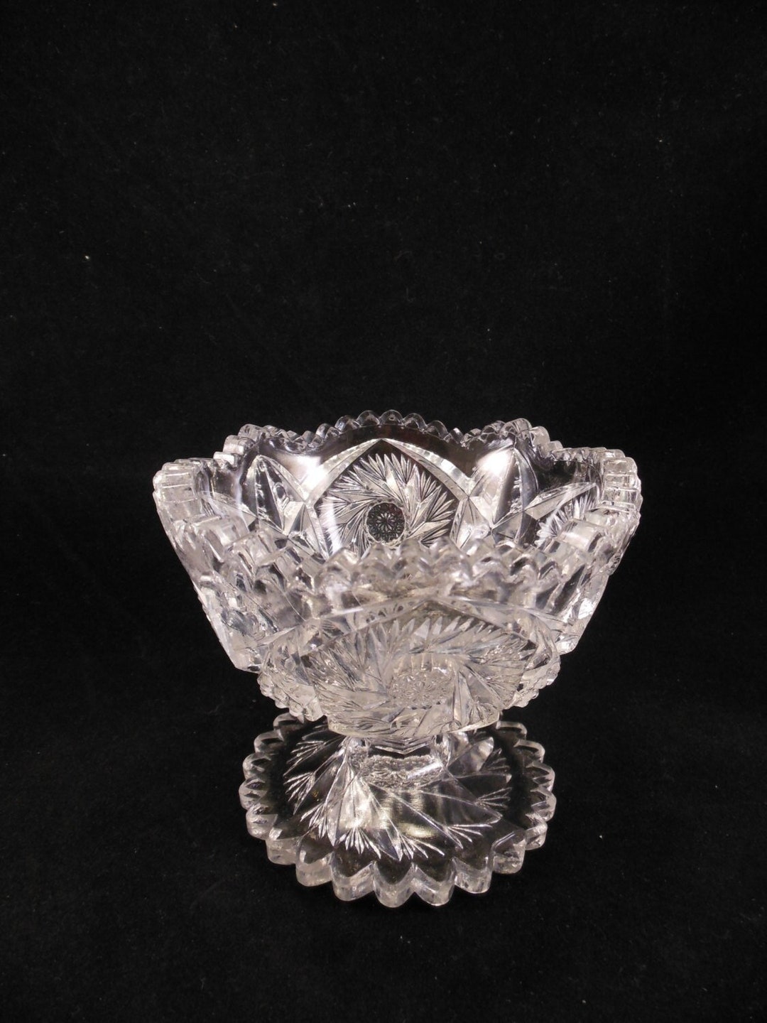 Clear Pressed Glass Compote on Pedestal, EAPG With Facets Arches and ...