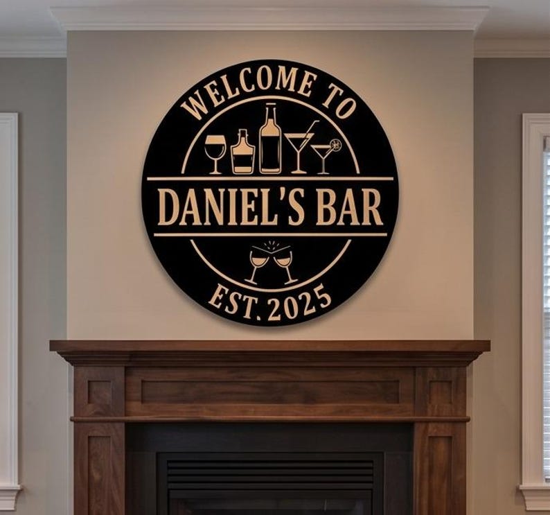 Personalized Metal Bar Sign | Custom Name, Home Bar, Man Cave Decor - Etsy