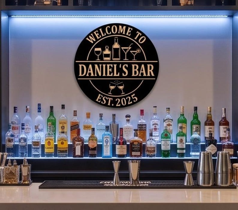 Personalized Metal Bar Sign | Custom Name, Home Bar, Man Cave Decor - Etsy
