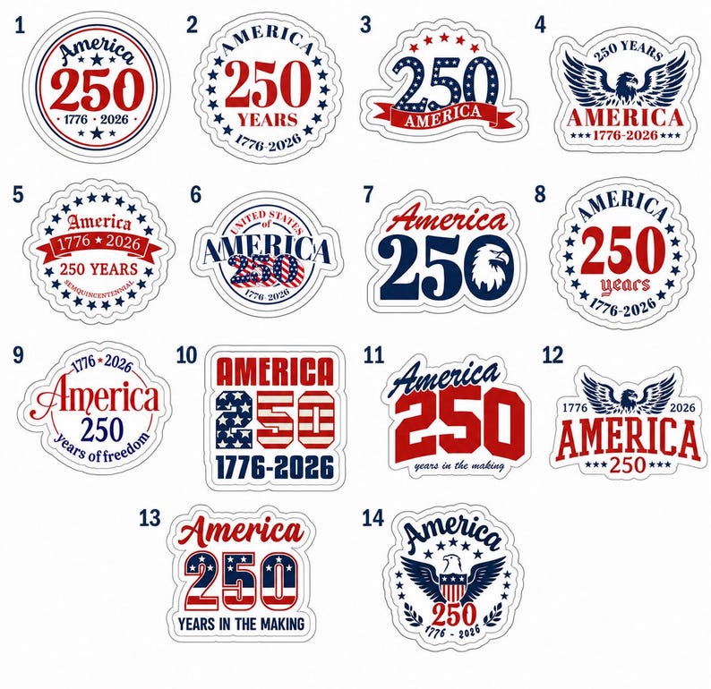 America 250th Anniversary Stickers | 3" Waterproof Vinyl Decals (14 ...