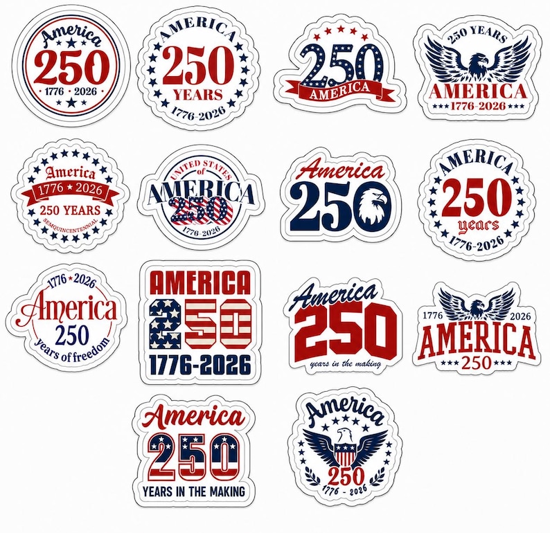 America 250th Anniversary Stickers | 3" Waterproof Vinyl Decals (14 ...