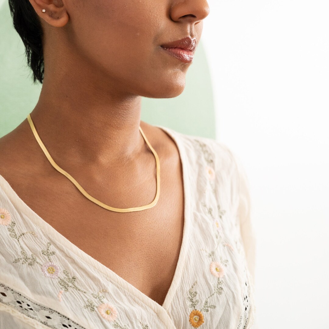Herringbone Necklace | 18k Gold Stainless Steel, Snake Chain, Chunky ...