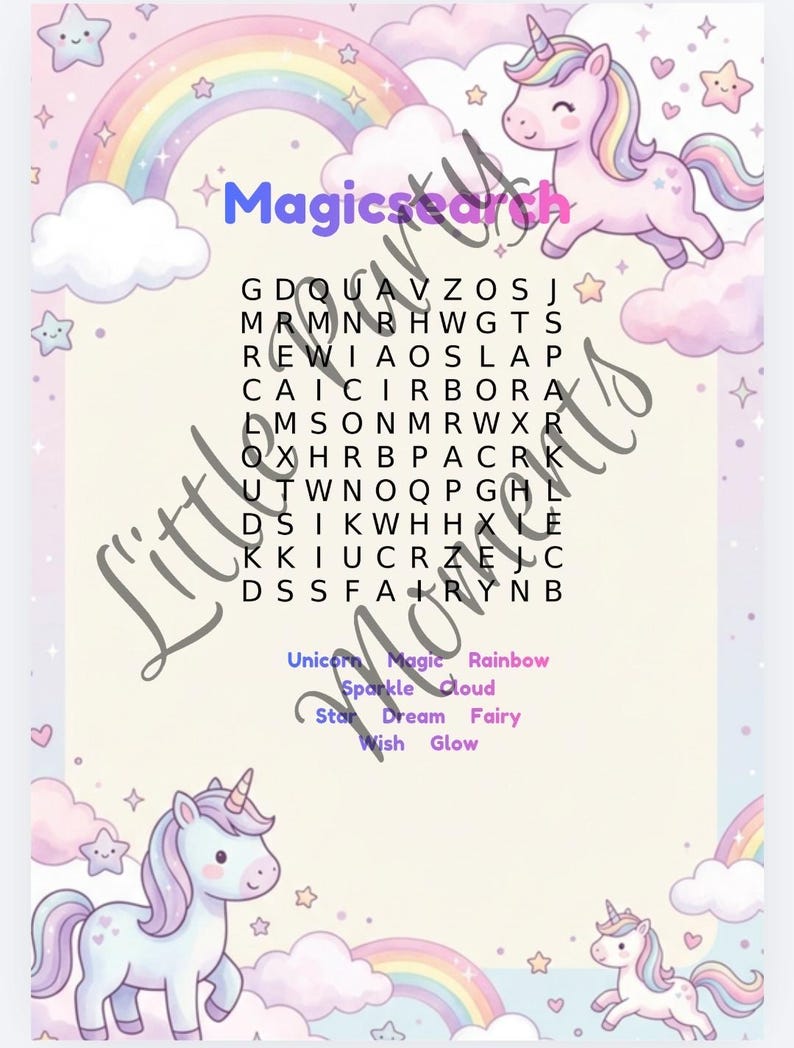 Magical Unicorn Activity Pack – Printable Games, Word Search, Quiz ...