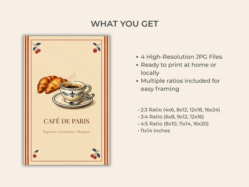 French Cafe Wall Art | Paris Kitchen Decor Print | Retro Croissant ...